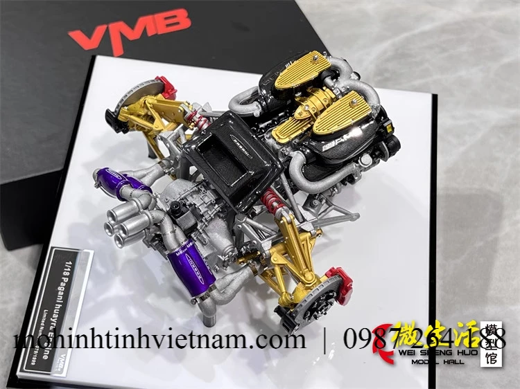 MÔ HÌNH ĐỘNG CƠ PAGANI HUAYRA STATIC ENGINE (ĐEN) 1:18 VMB